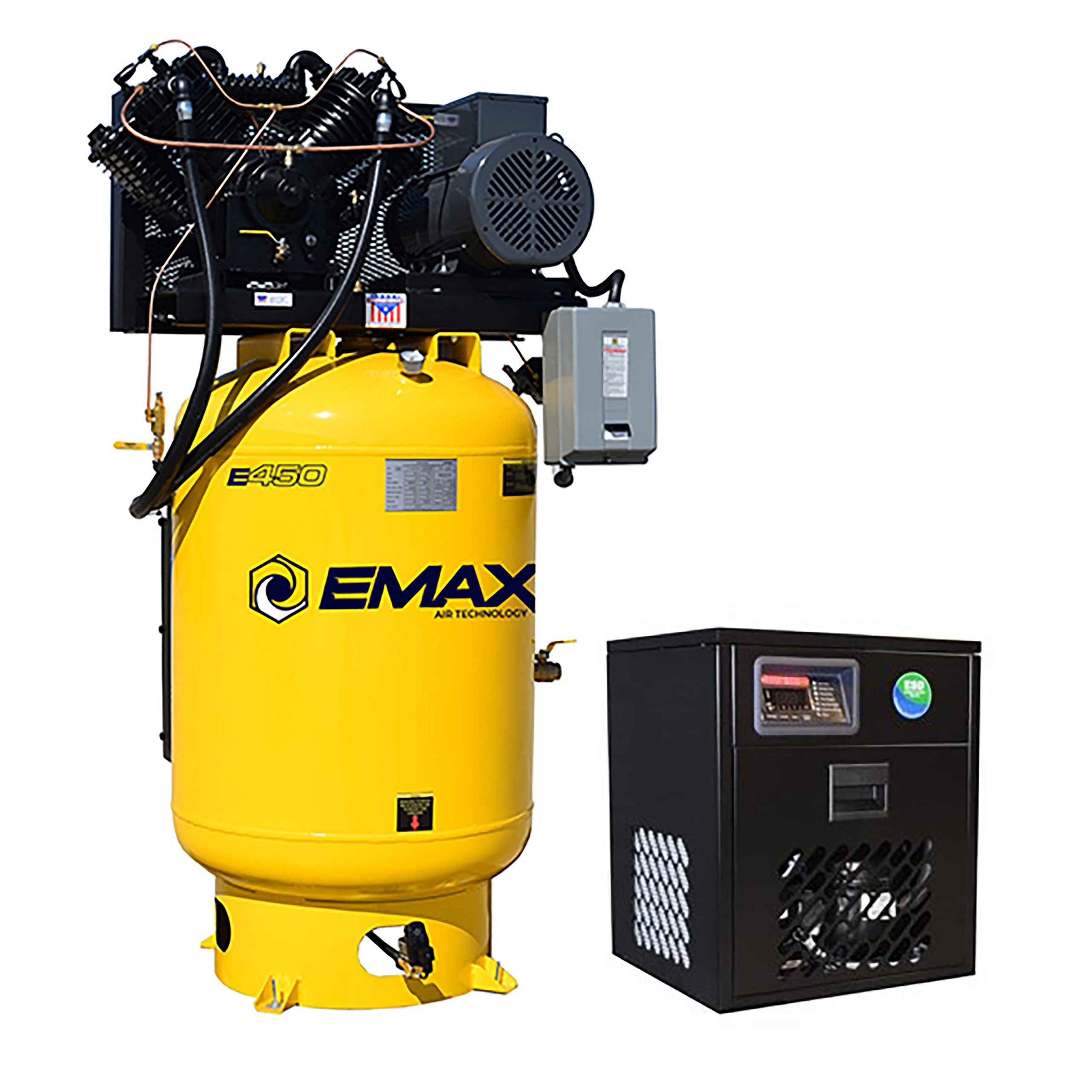 EMAX Silent Air Industrial 10HP V4 38CFM 3- Phase 460V 2-Stage 120 Gal ...