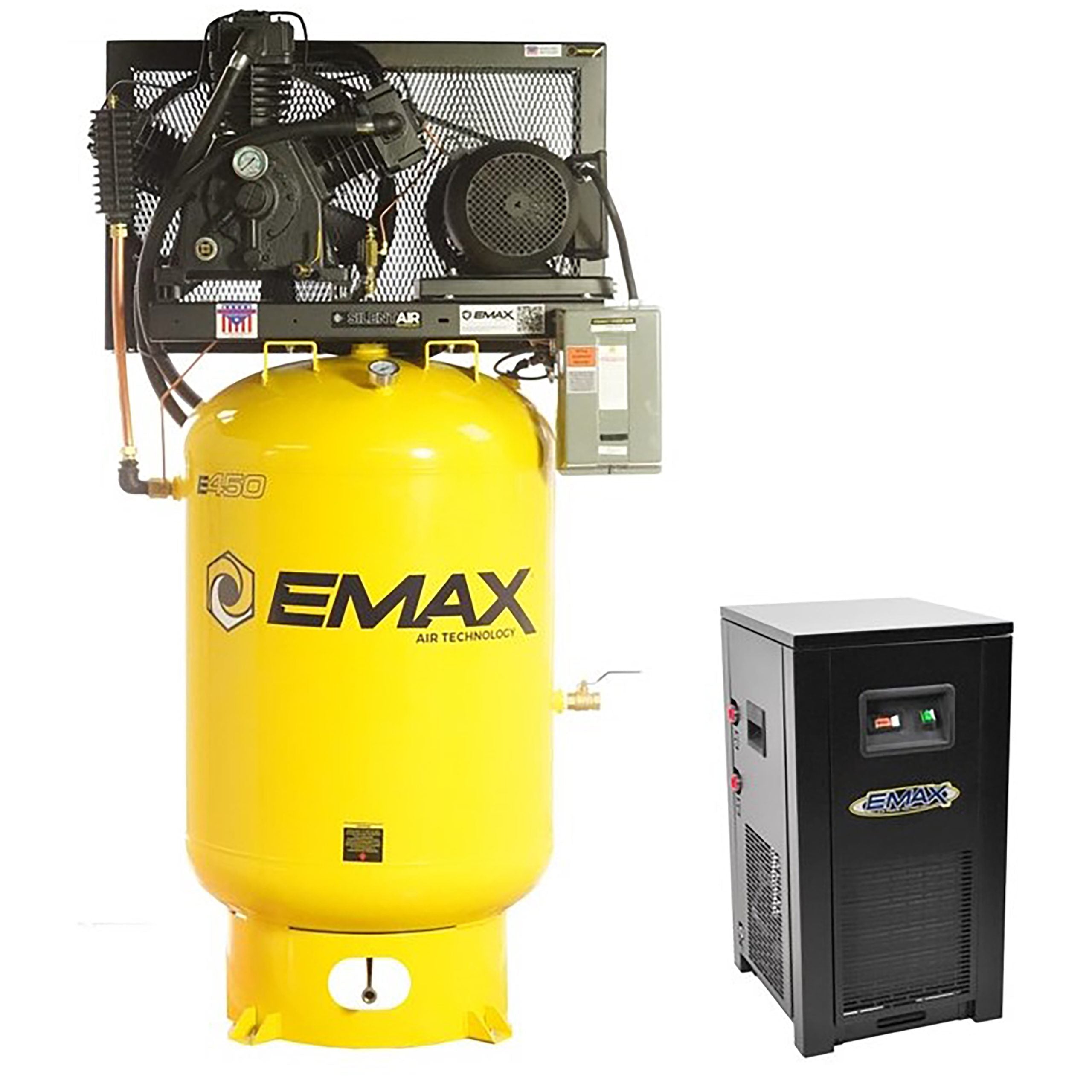 EMAX Silent Air Industrial 15HP 3CYL 57CFM 3- Phase 460V 2-Stage 120 G ...