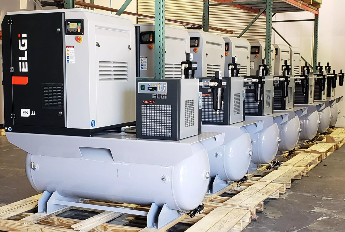 ELGi EN11 15hp Electric Rotary Screw Air Compressor, 120Gal Tank Mount ...